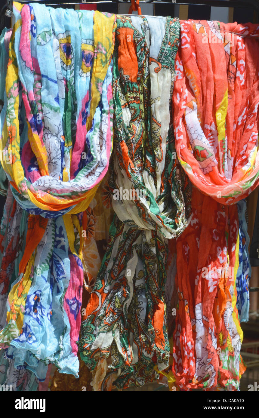 Market stall with scarves Stock Photo - Alamy