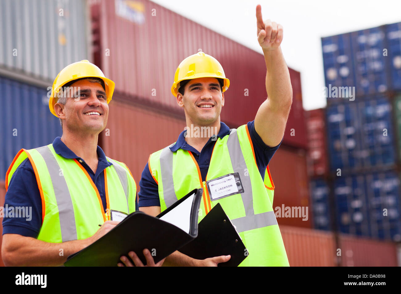 two inspectors doing inspection at the harbor container yard Stock ...