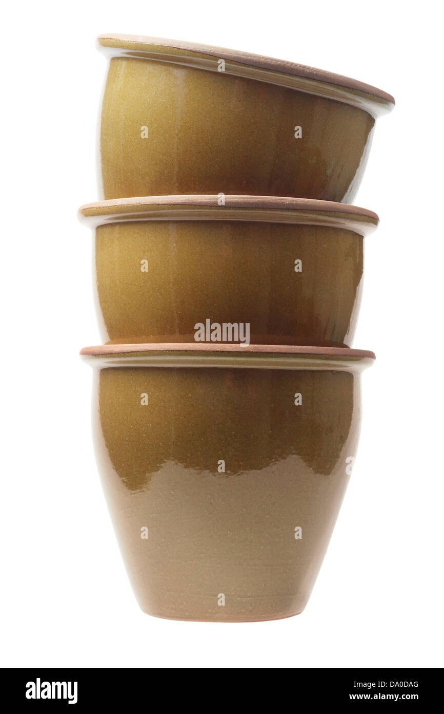 Stack Of Flower Pots On White Background Stock Photo - Alamy