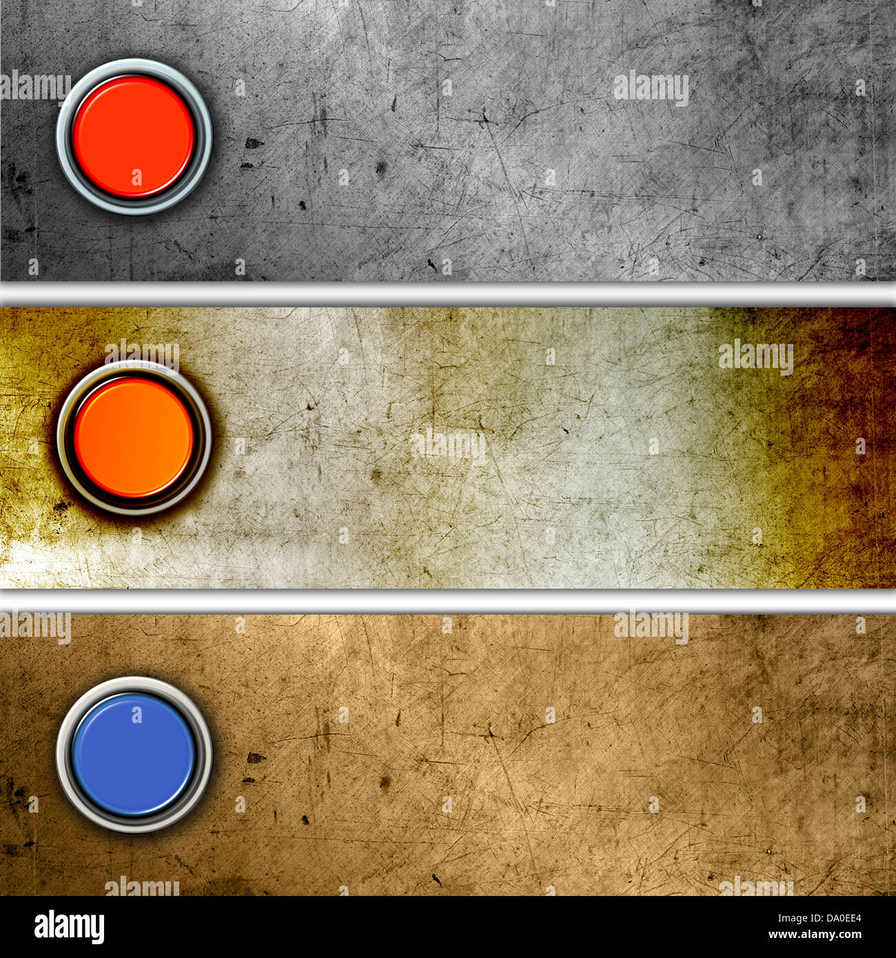 Different coloured glossy buttons on grunge metal backgrounds Stock ...