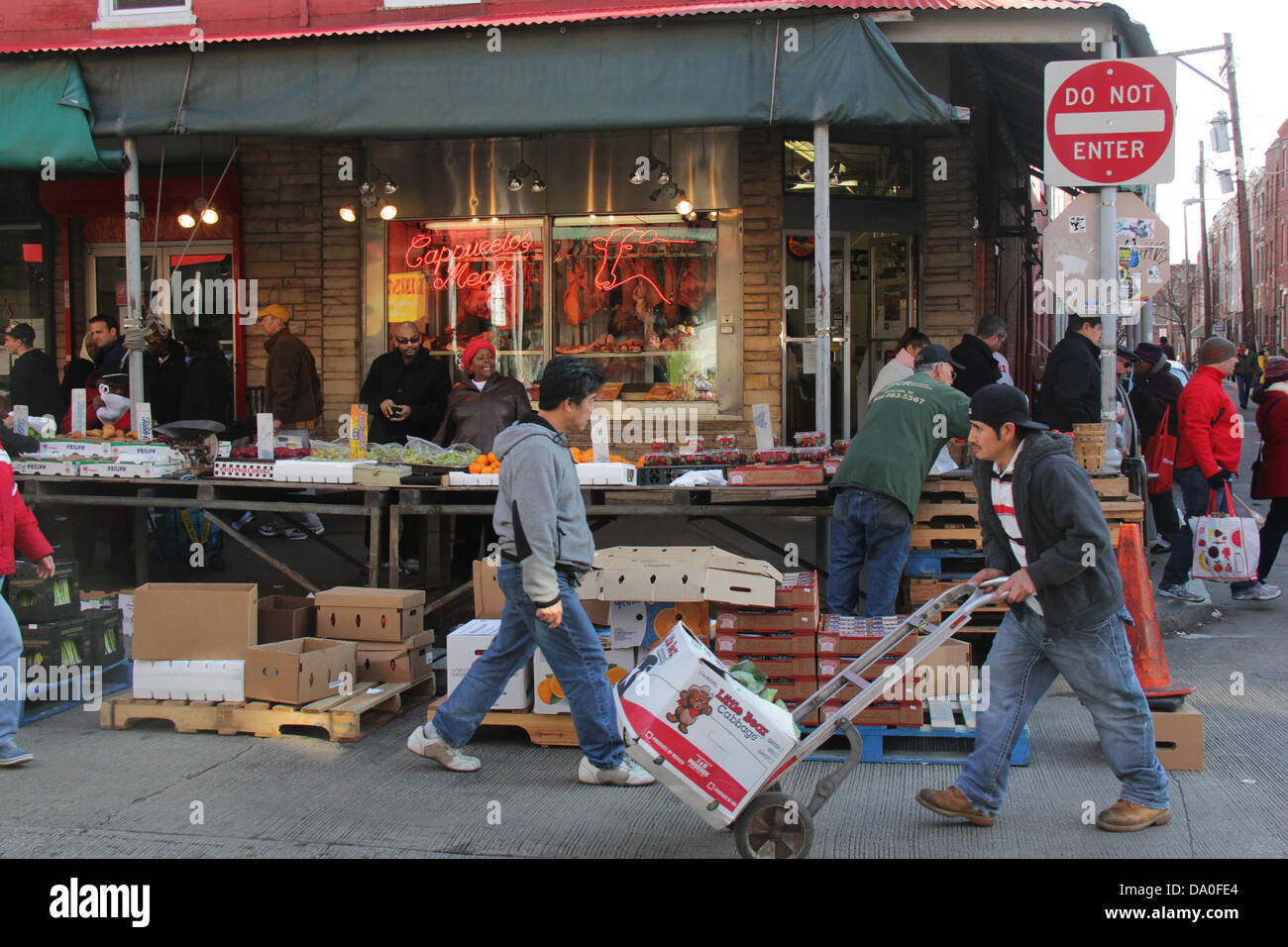 Philadelphia 9th Street Italian Market view of people working, buying ...