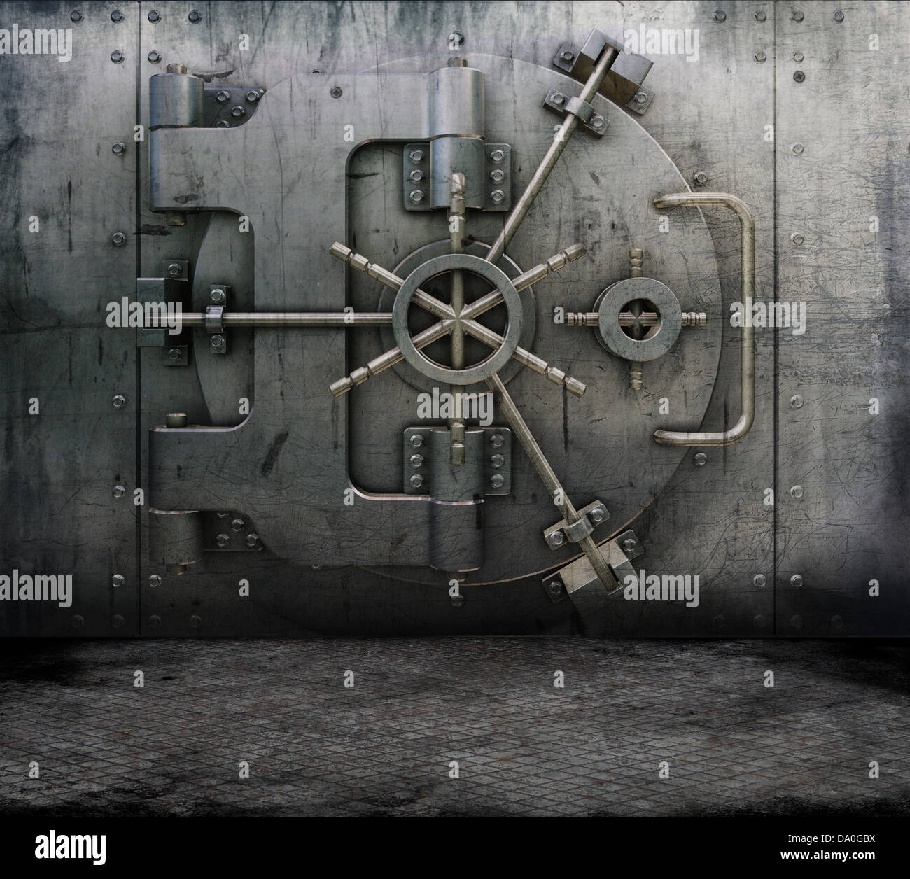 Grunge style image of a room interior with a bank vault Stock Photo - Alamy