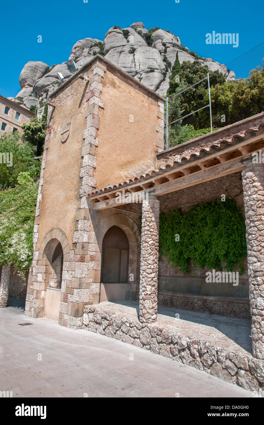 stone and wood architecture with mountain background Stock Photo - Alamy