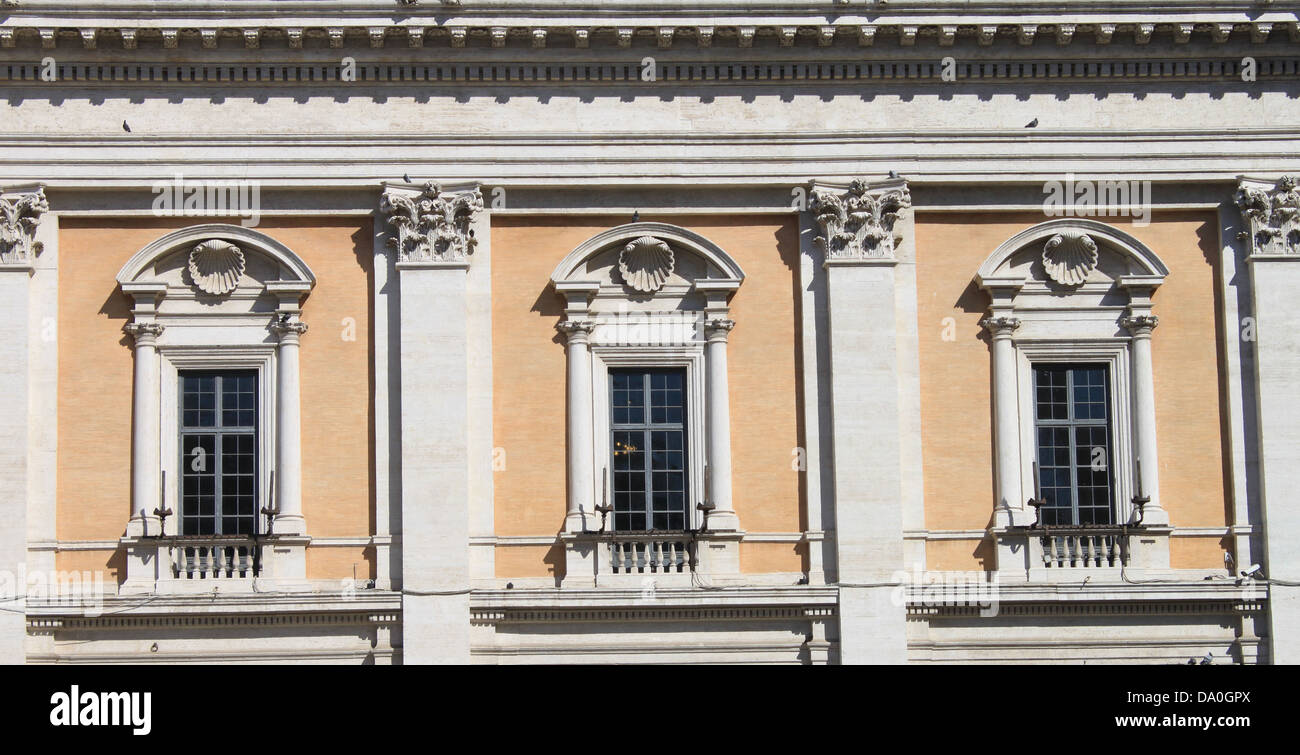 Renaissance windows in Campidoglio Palace , Rome Italy Stock Photo - Alamy