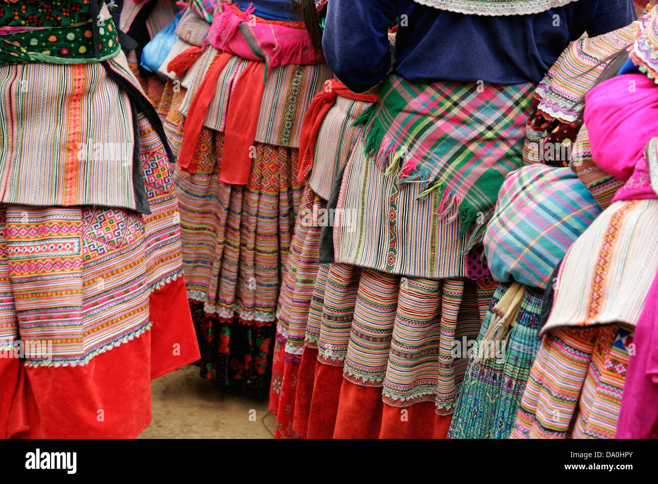 Colorfully dressed Flower Hmong women at the market in Bac Ha, Vietnam ...