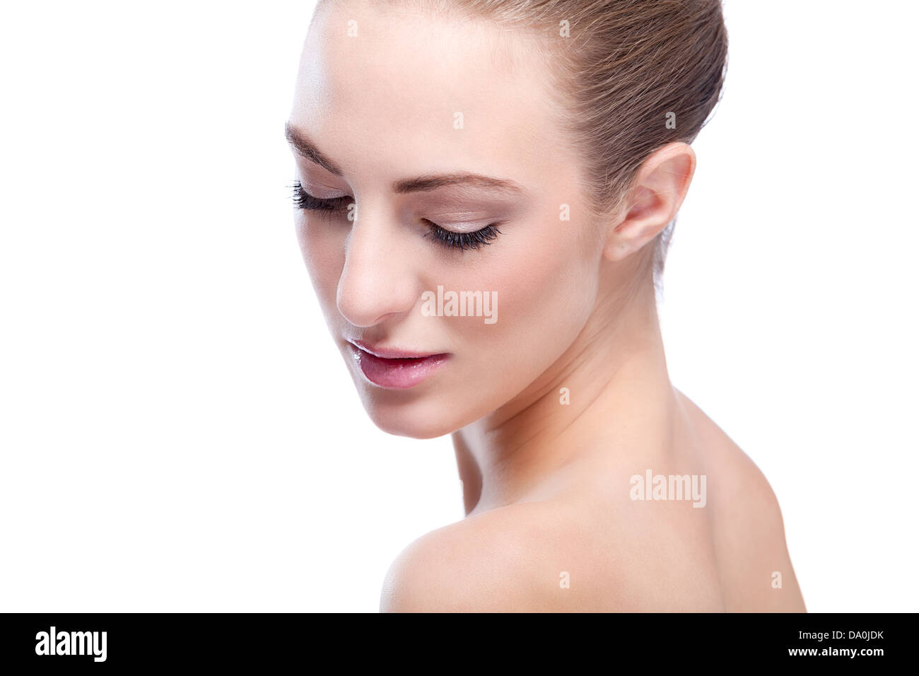 beautiful young woman with perfect skin and soft make up isolated on white Stock Photo - Alamy