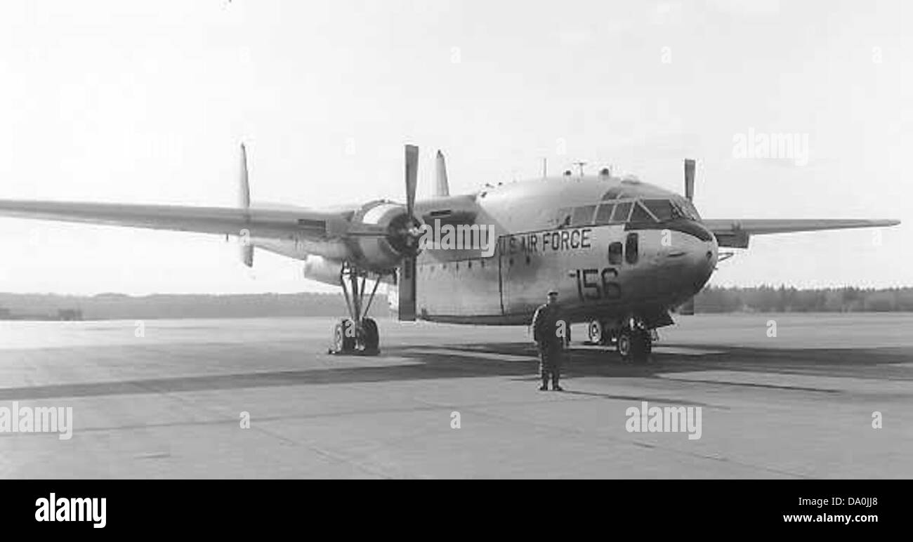 This image shows a Kaiser-Frazer C-119F-KM Flying Boxcar, a military ...