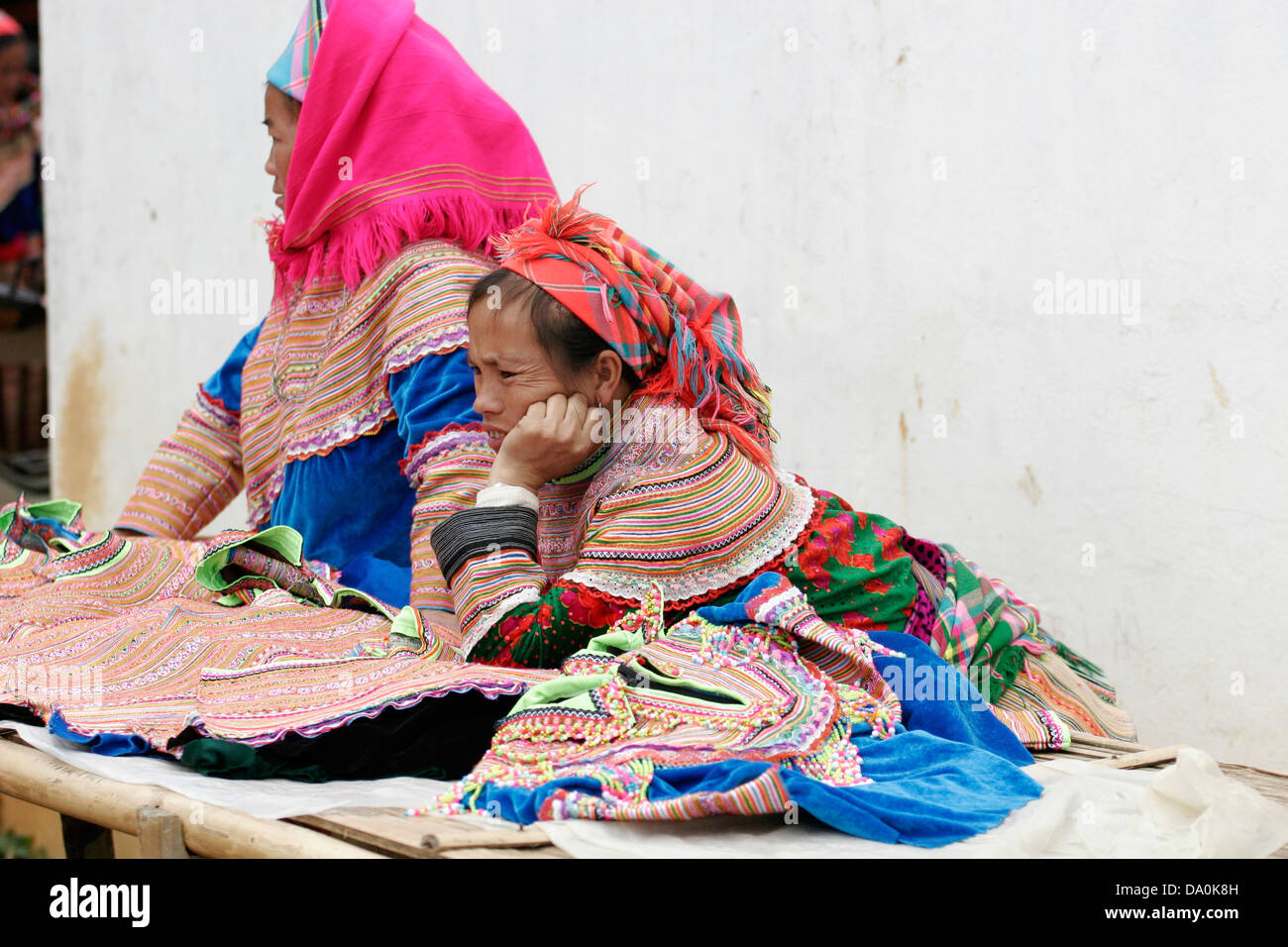 Colorfully dressed Flower Hmong women at the market in Bac Ha, Vietnam ...