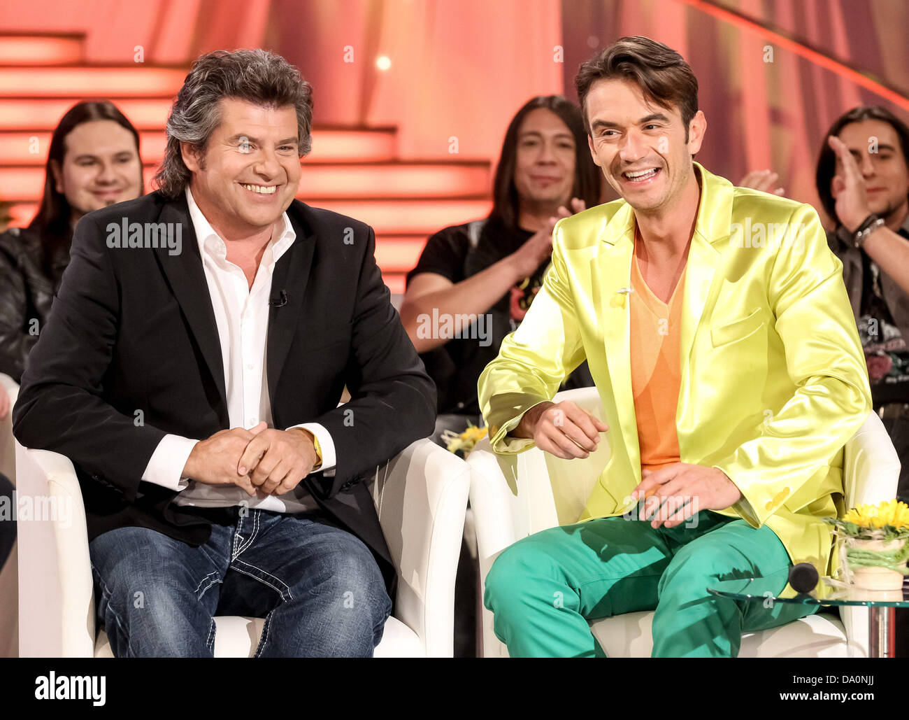 Singer Andy Borg (L) and presenter Florian Silbereisen during the ...