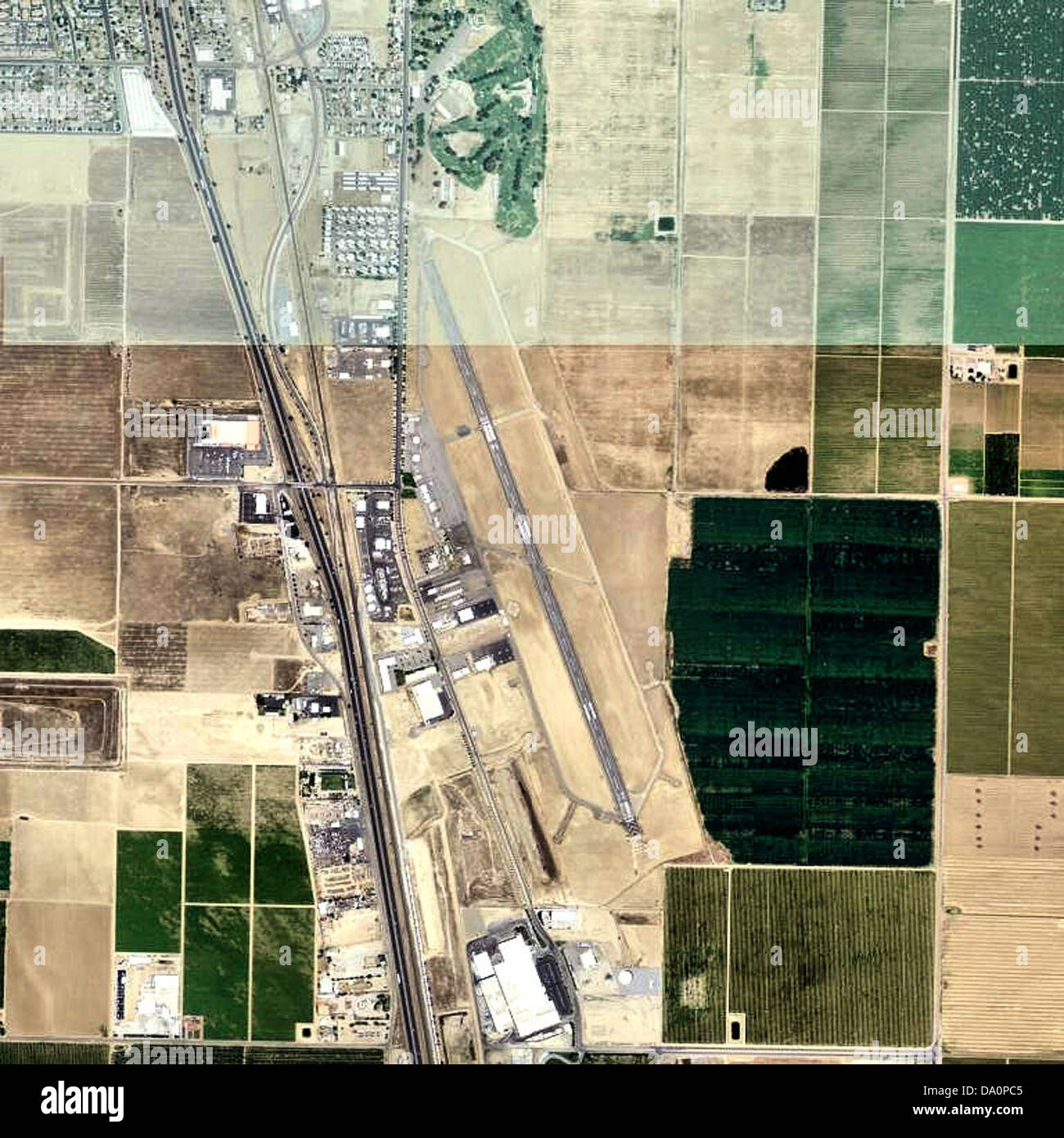 A topographic map of Delano Municipal Airport, located in California ...