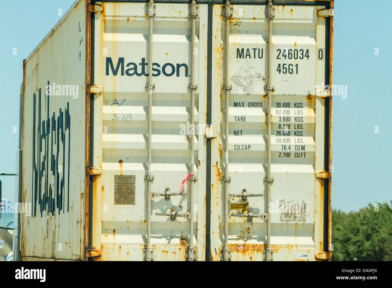 Matson shipping container on truck Stock Photo - Alamy