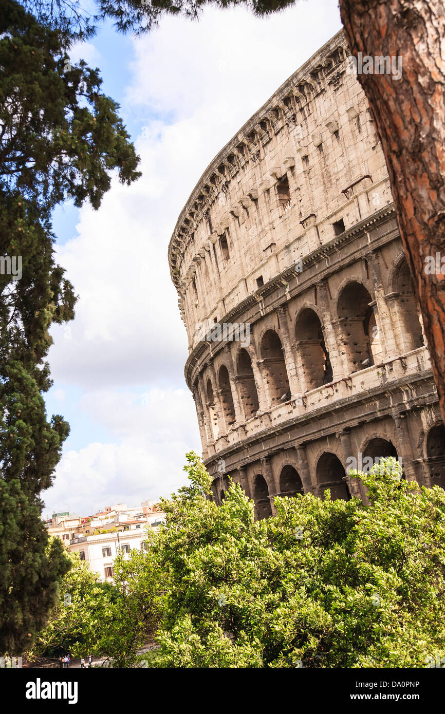 A section of the Colosseum seen through the trees in Rome, Italy Stock ...