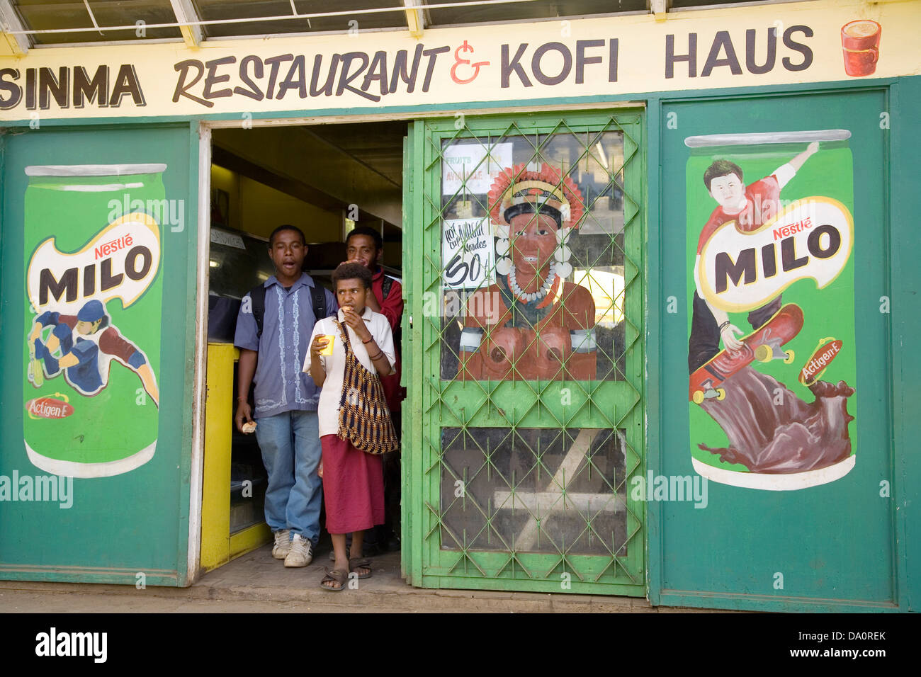 Restaurant and coffee shop entrance, Goroka, Eastern Highlands Province ...