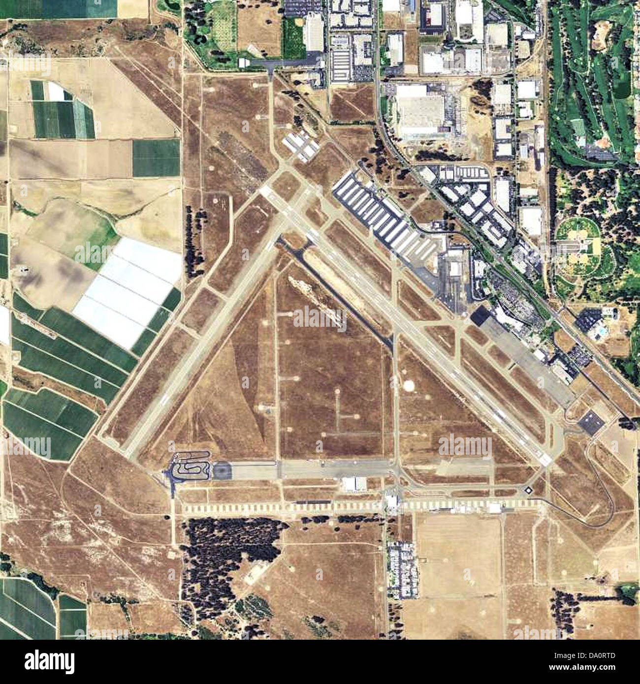 An aerial view of Santa Maria Public Airport, California, captured in ...