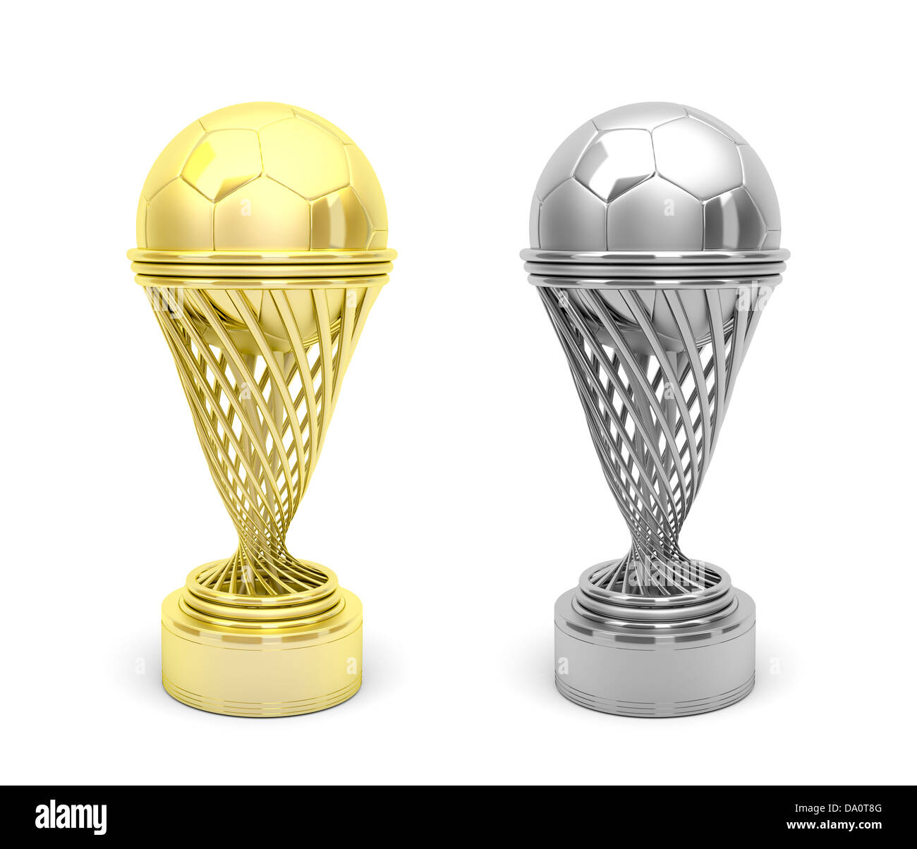 Silver and gold football trophies Stock Photo - Alamy
