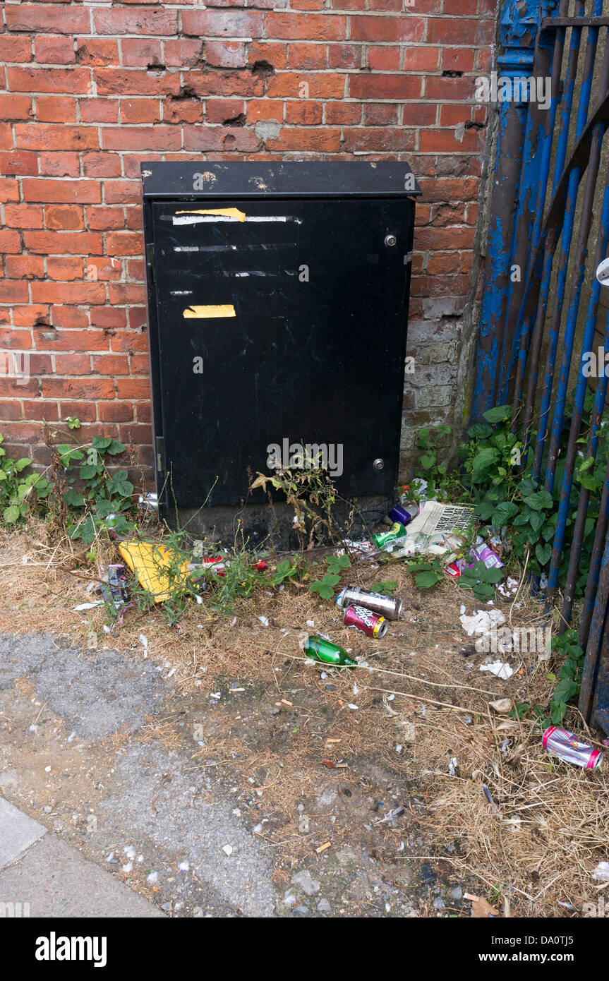 Empty drinks cans and litter dropped in public place Stock Photo - Alamy