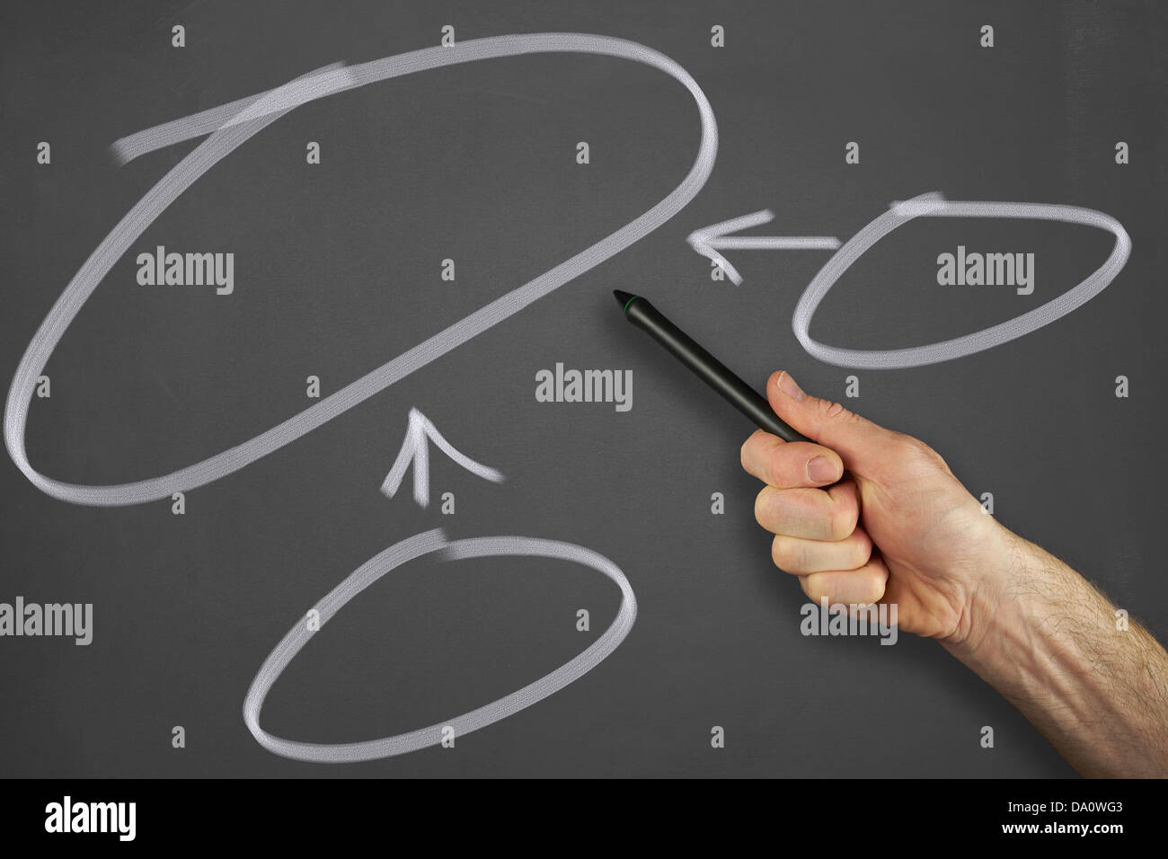 Mans hand pointing to a blank message on a chalkboard Stock Photo - Alamy