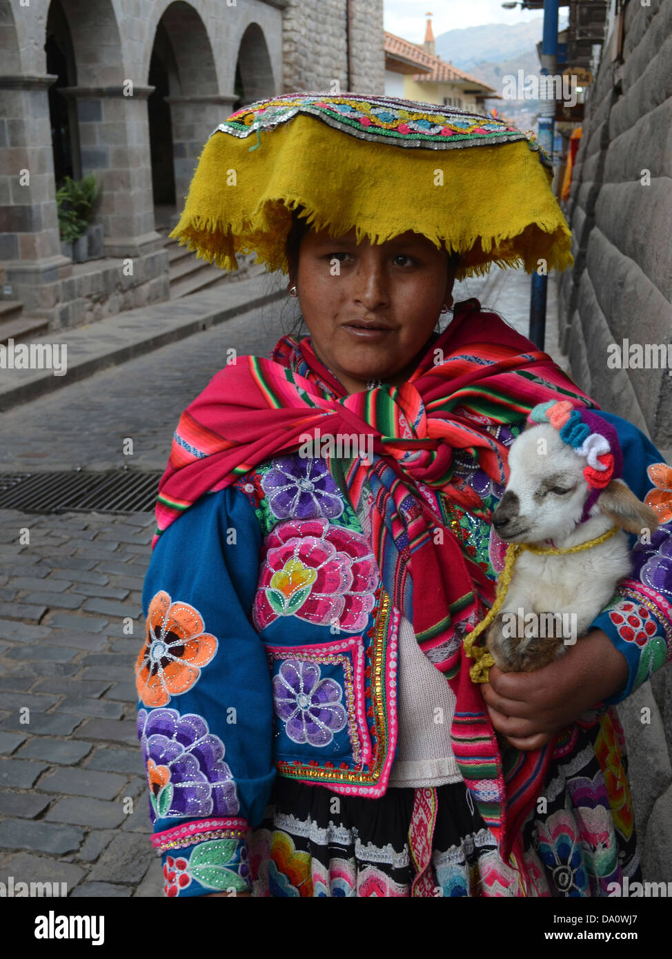 A Quechua local girl from the rural Andes in traditional dress, Cusco ...