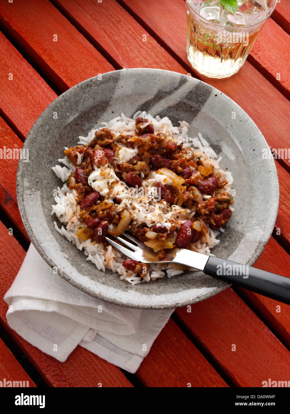 Chilli con carne and rice Stock Photo - Alamy