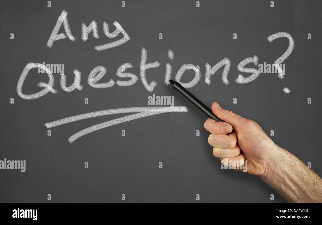 Mans hand pointing to a message on a chalkboard Stock Photo - Alamy