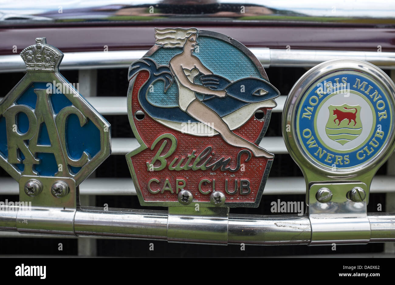 Auto Badges at Morris Minor Classic Car Rally Stock Photo - Alamy