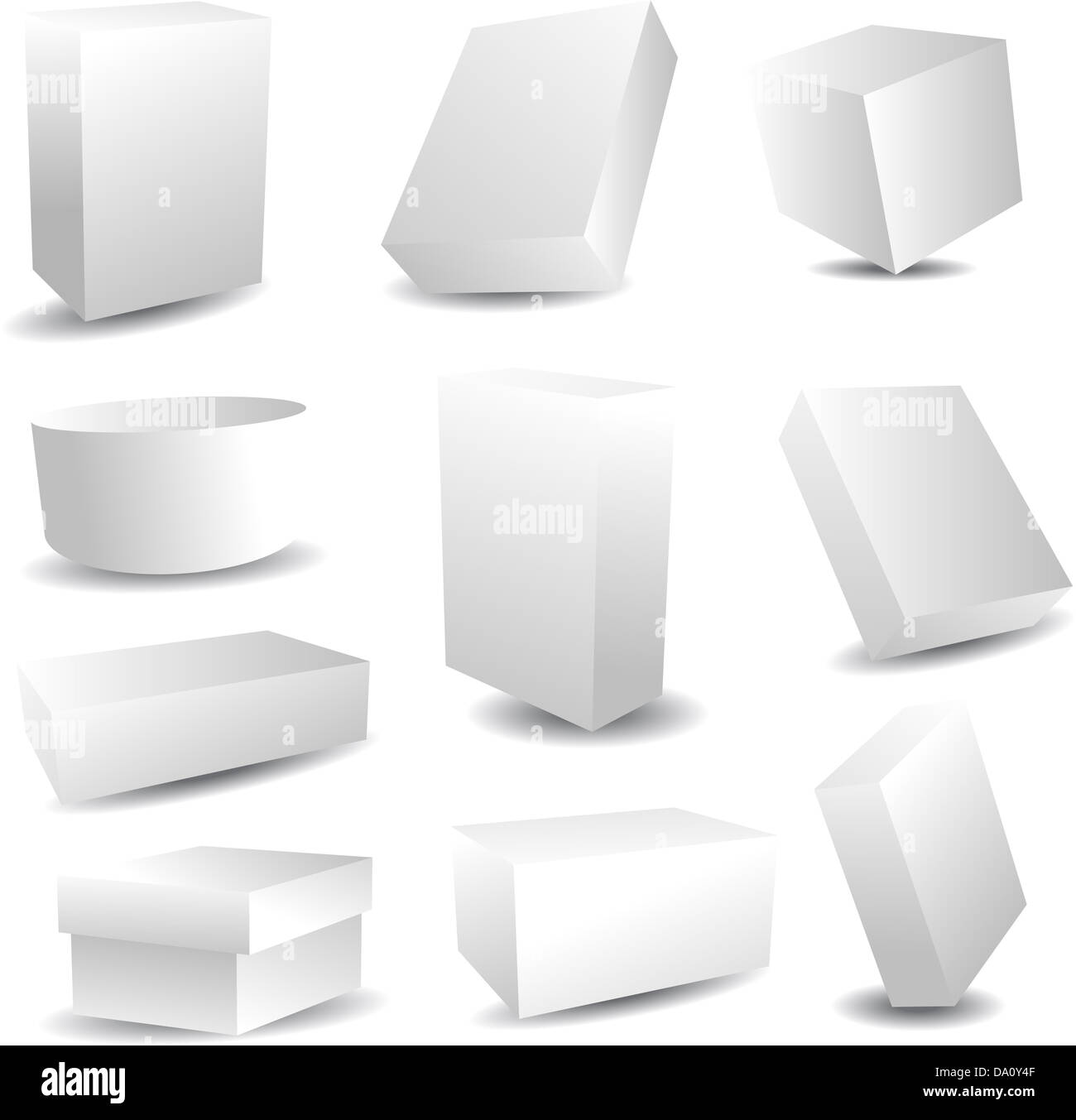 Collection of white blank packaging boxes Stock Photo - Alamy