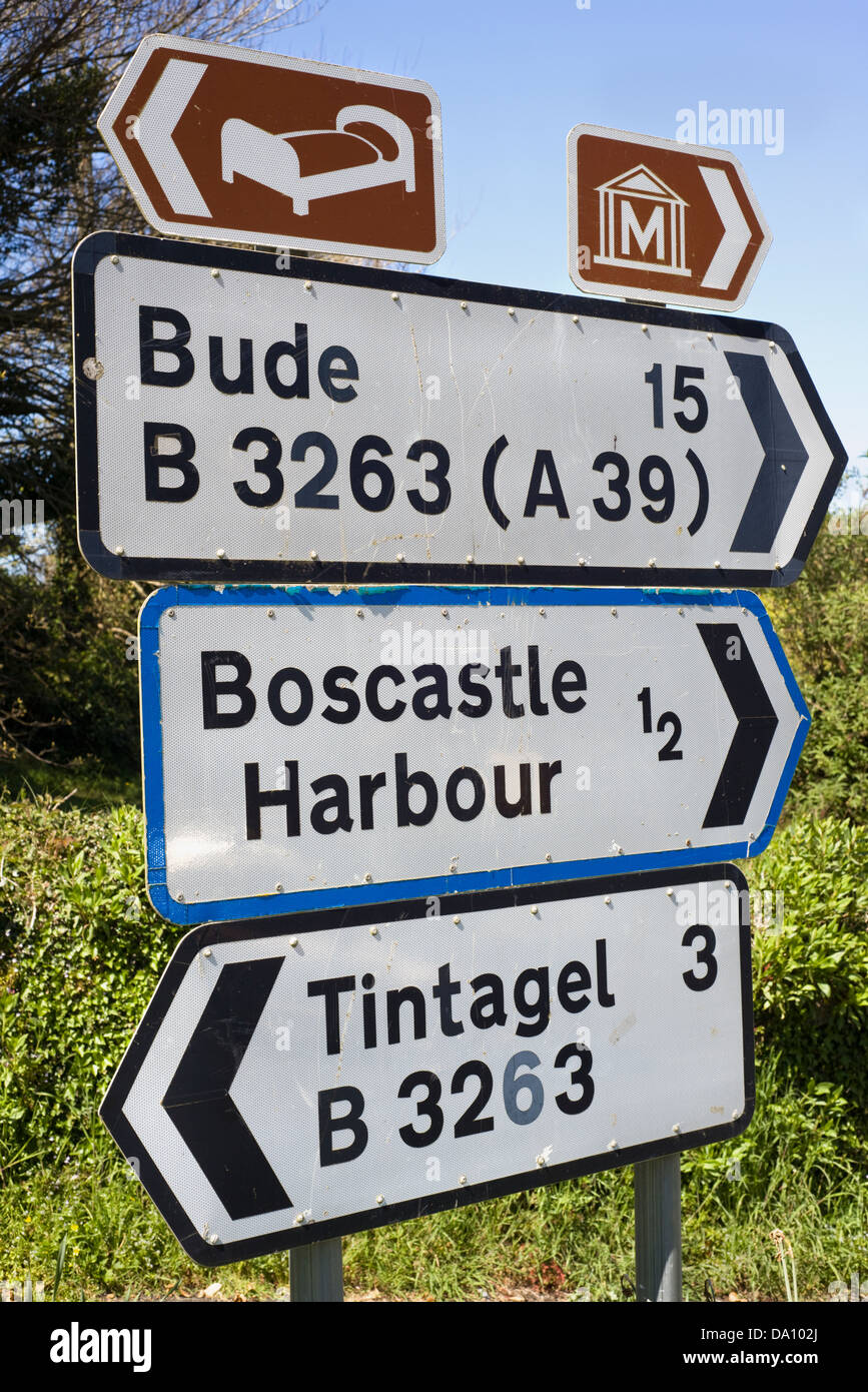 Traffic signs near the village of Boscastle in Cornwall, England, UK ...