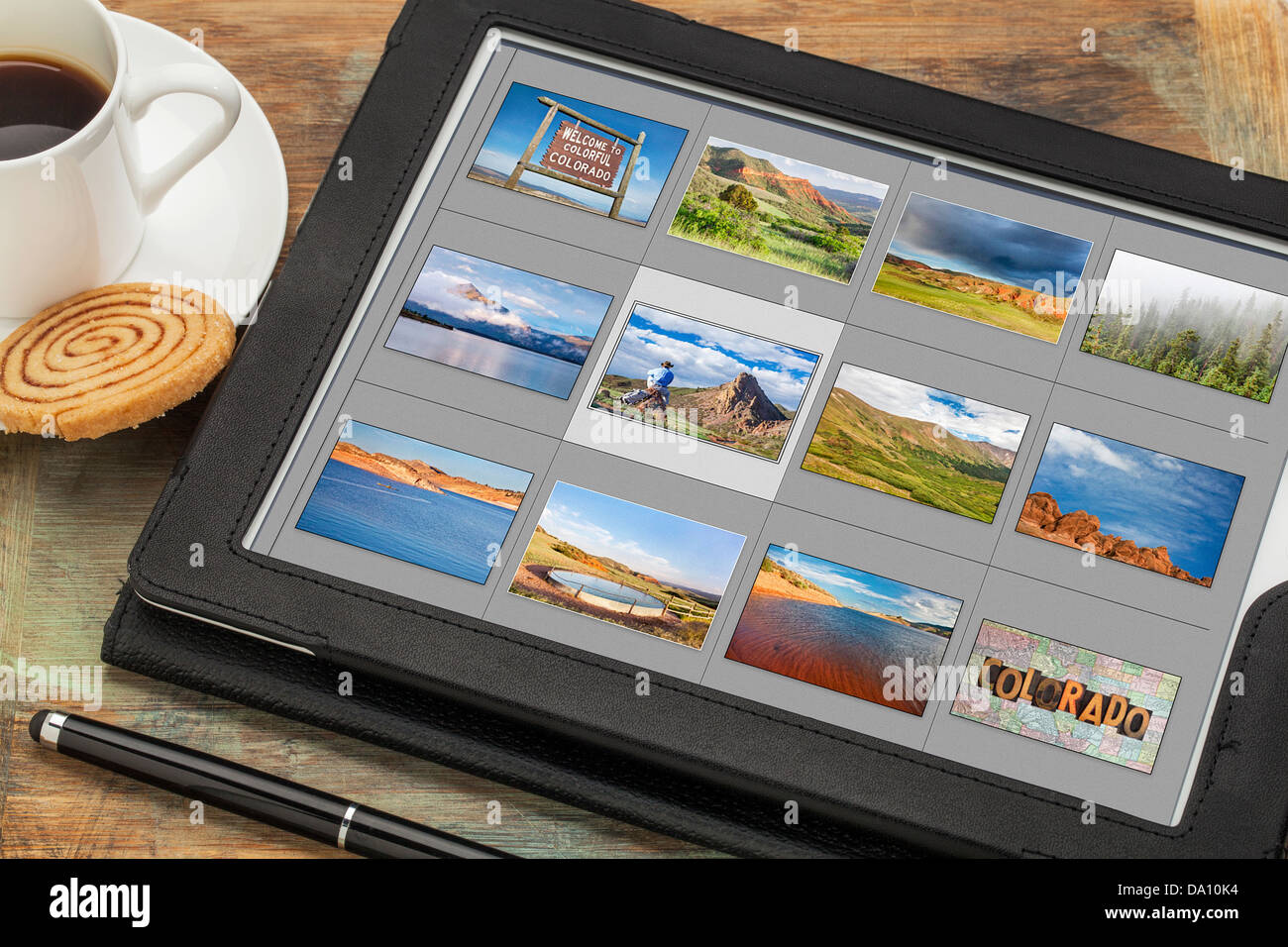 reviewing image library (grid of thumbnails) on a digital tablet ...