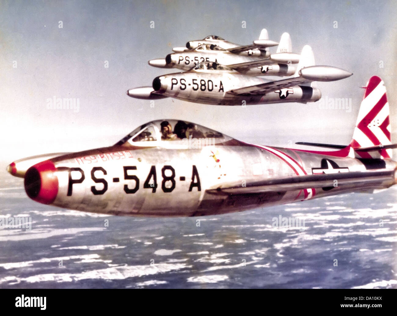 The Republic F-84B Thunderjet, used by the 49th Fighter Squadron, was a ...