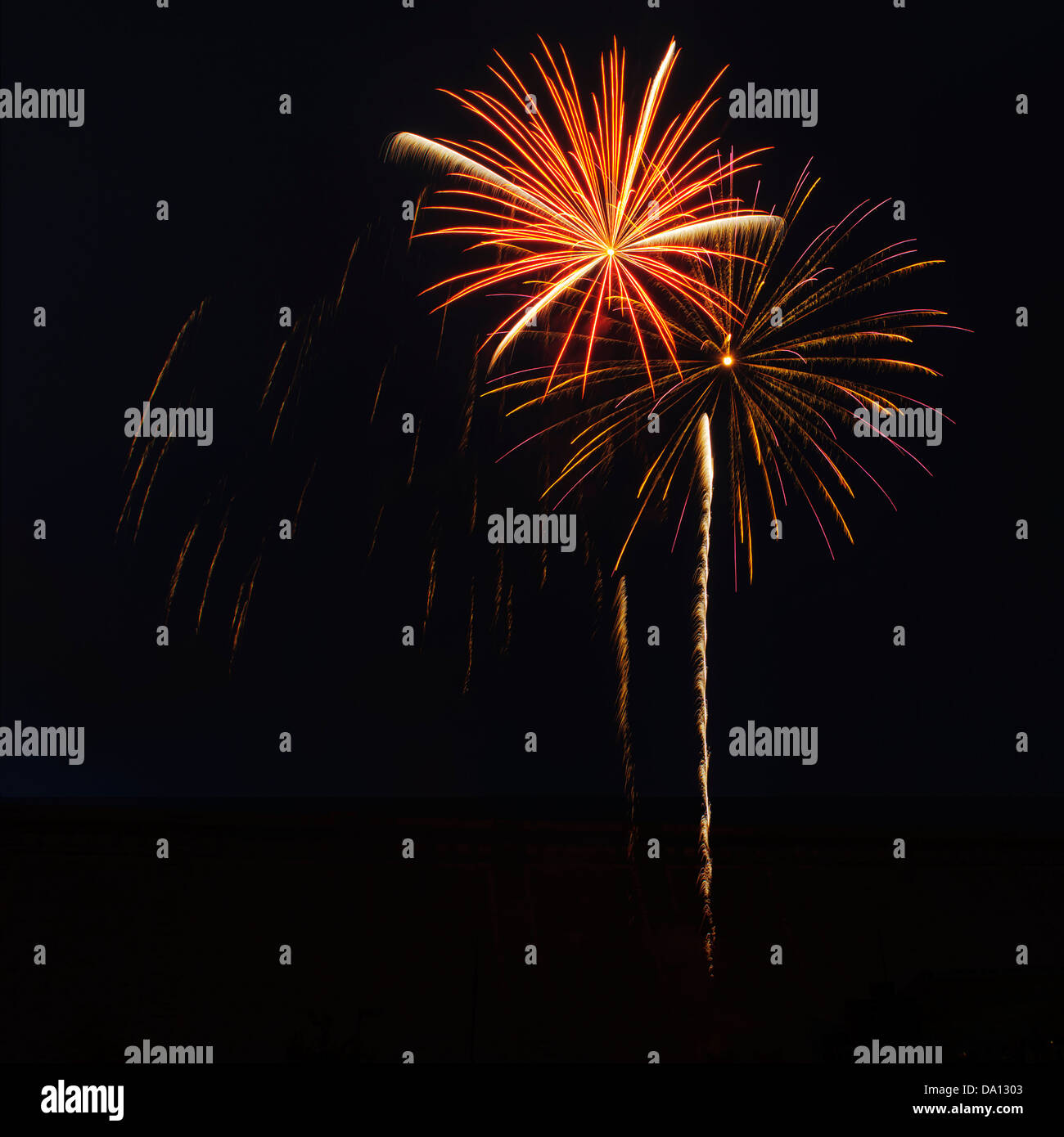 Bright colourful Fourth of July fireworks light up the sky to celebrate ...