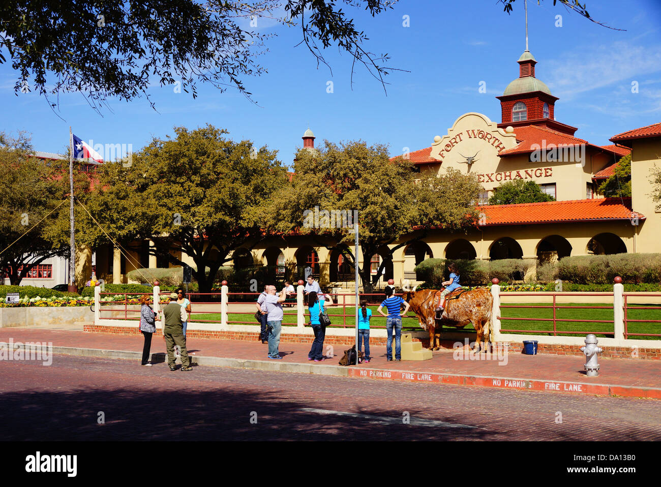 Tourists stand in front of the Live Stock Exchange building in Fort Worth Texas Stock Photo - Alamy