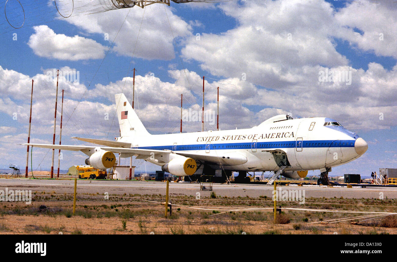 The E-4 Advanced Airborne Command Post is depicted in a close-up shot ...