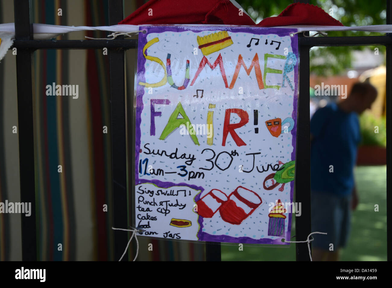 A sign or poster designed on the railings of a primary school ...