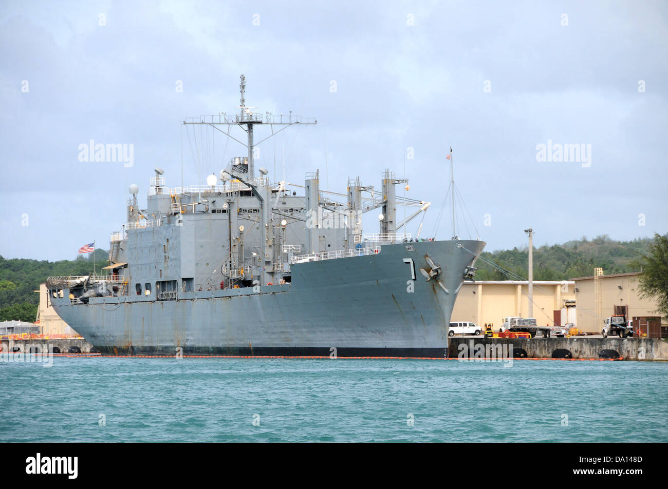 The USNS San Jose, a naval ship, is pictured at Naval Base Guam, where ...