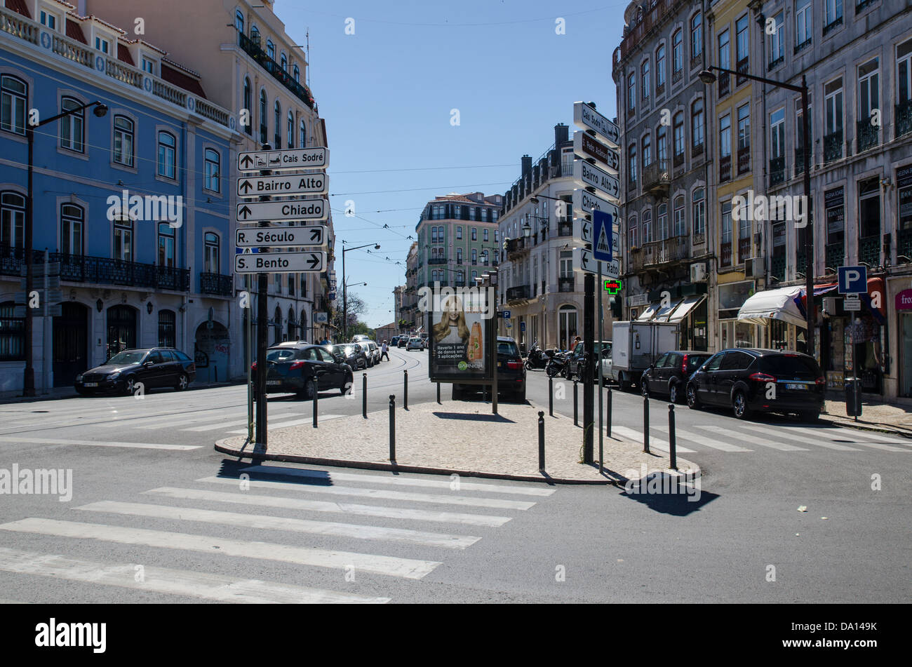 Junction and street signs on Rua Dom Pedro V, Lisbon, Portugal Stock ...