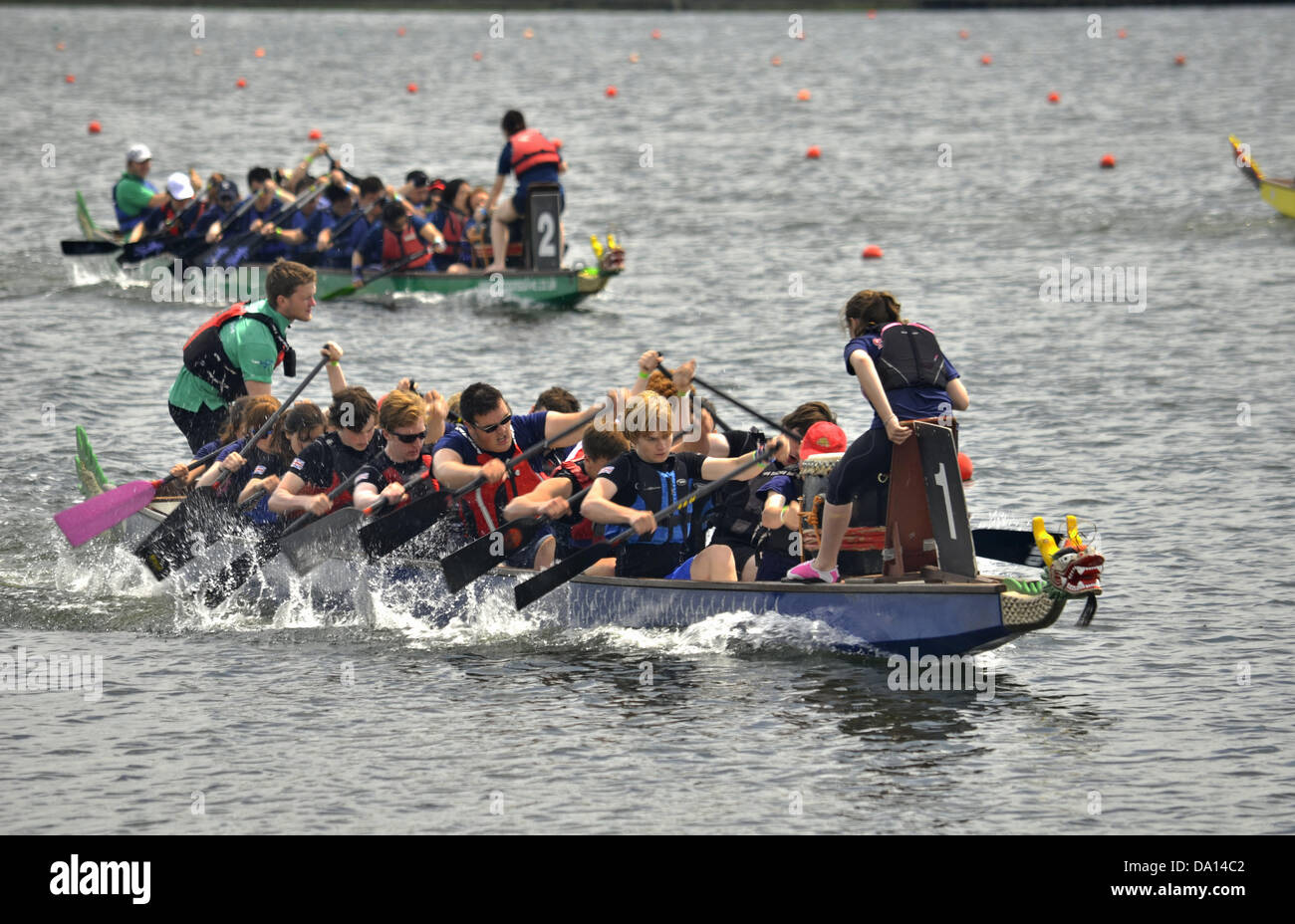 London, UK. 30th June, 2013. Dragon boats race on Royal Albert Dock ...