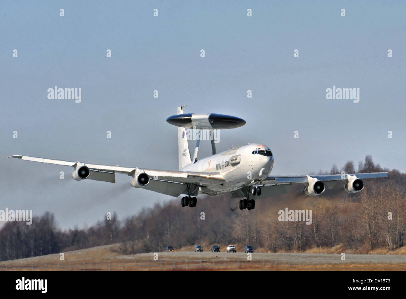 The E-3A Sentry AWACS (Airborne Warning and Control System) aircraft is ...