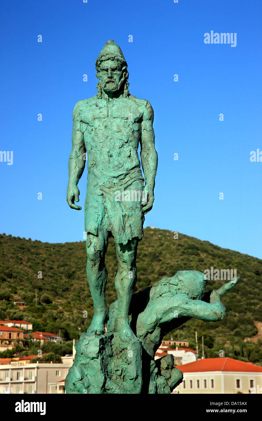 Statue of Ulisses ("Odysseas") at the port of Vathy, the capital of ...
