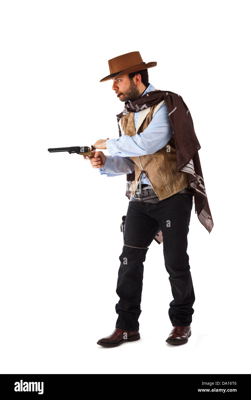 Gunman in the old wild west on white background Stock Photo - Alamy