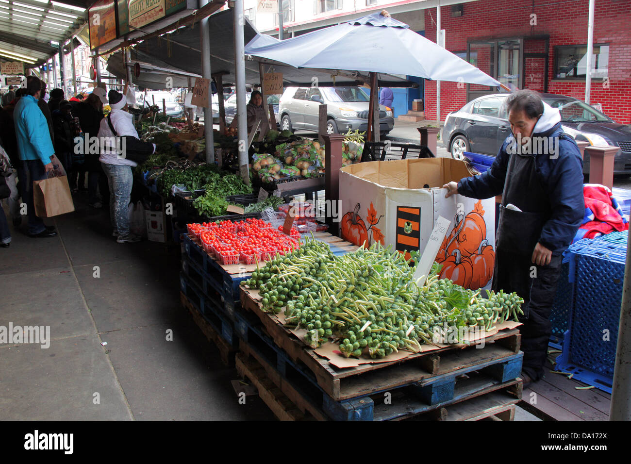 Philadelphia 9th Street Italian Market view of a vegetables seller ...