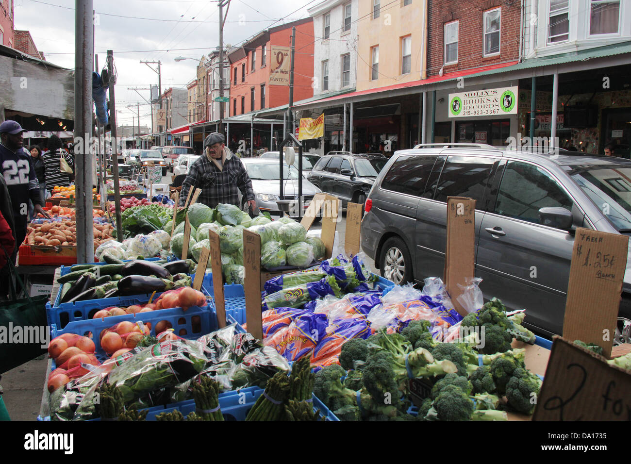 Philadelphia 9th Street Italian Market view of a vegetables seller ...