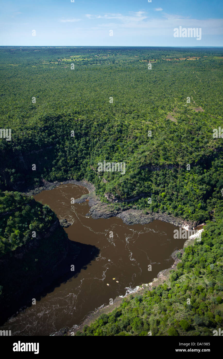 Rafts on Zambezi River in Batoka Gorge below Victoria Falls, Zimbabwe ...