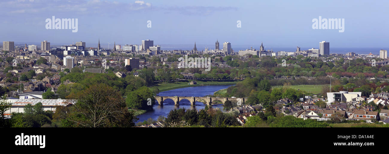 Panoramic View of Aberdeen city centre Scotland, UK, showing the River ...