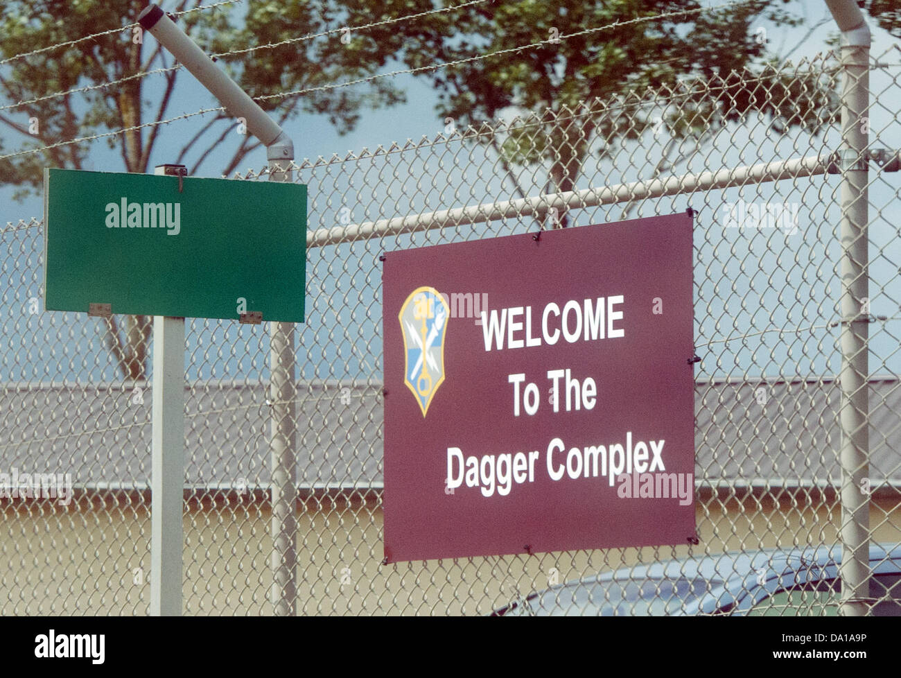 A sign greets visitors at the entry point of the US Army's 'Dagger ...