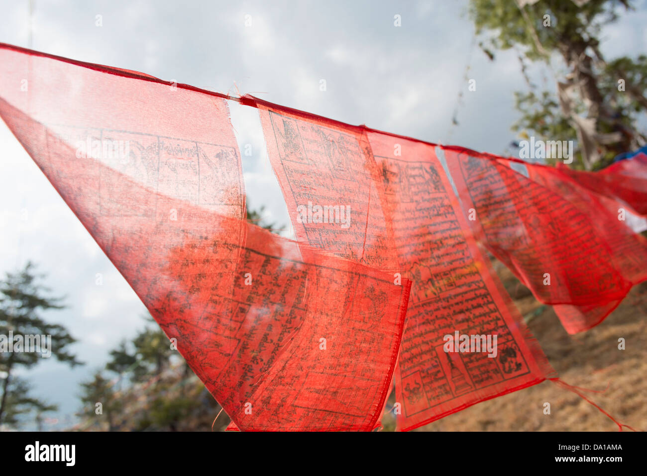 Bhutan, Red prayer flags hanging at Wangditse Temple Stock Photo - Alamy