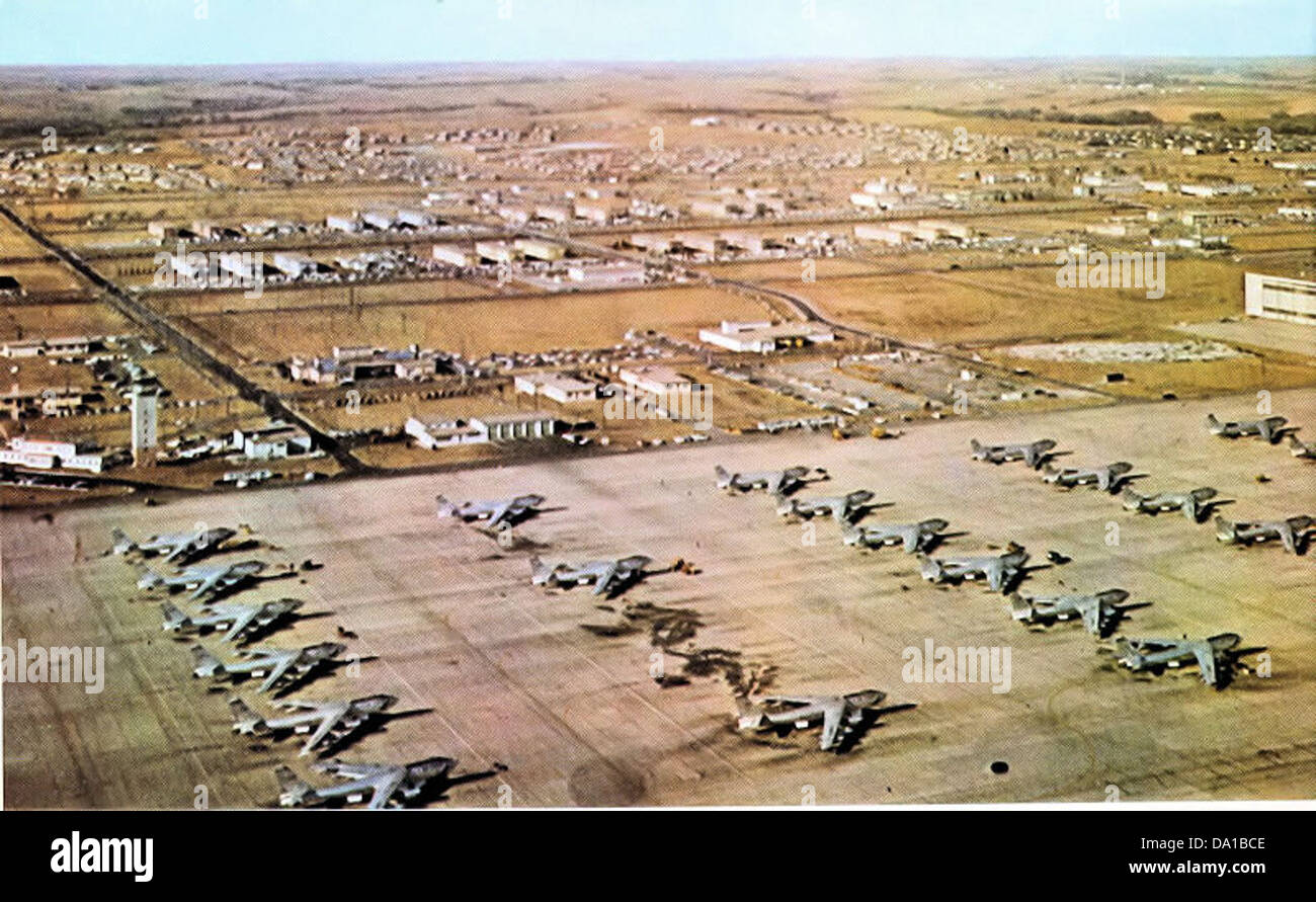 This photograph from Lincoln Air Force Base in 1960 shows a B-47 bomber ...