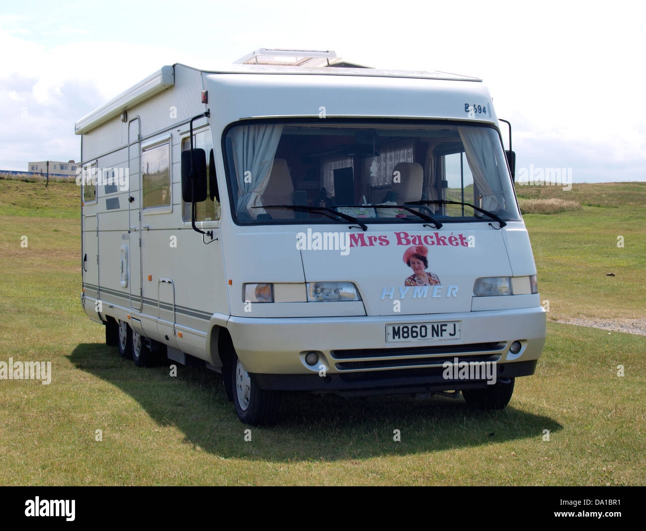 Hymer Motorhome with a Mrs Bucket picture on the front, Cornwall, UK ...