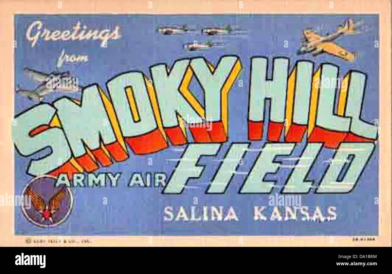 A vintage postcard of Smoky Hill Army Airfield in Kansas, depicting the ...