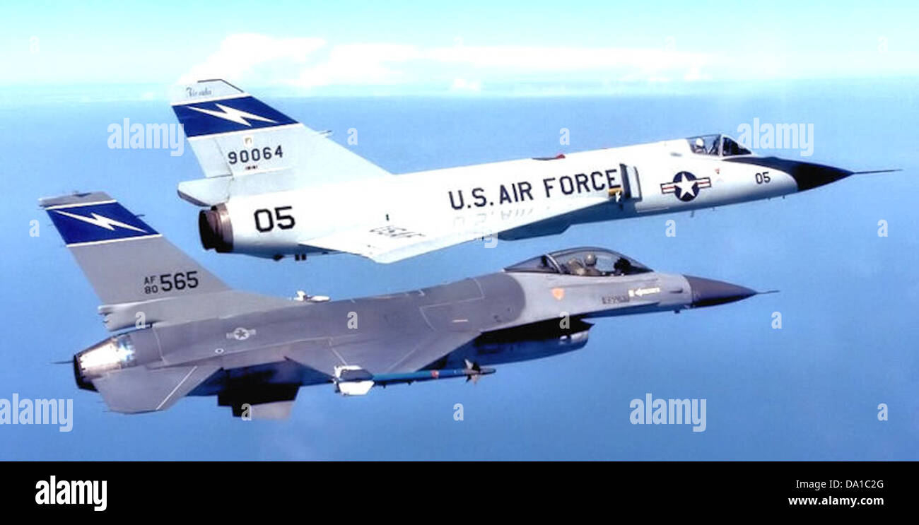 159th Fighter-Interceptor Squadron-f-106-f-16-1987 Stock Photo - Alamy