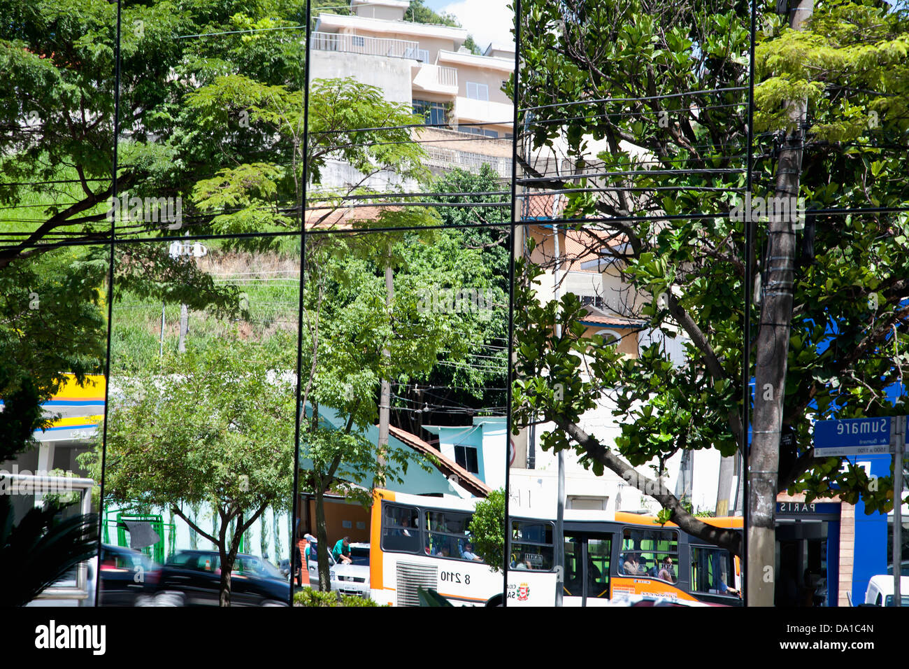 Brazil, Sao Paulo, City reflecting in mirror window Stock Photo - Alamy